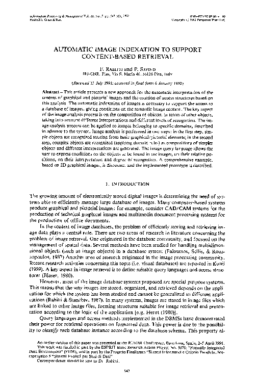 (PDF) Automatic image indexation to support content-based retrieval