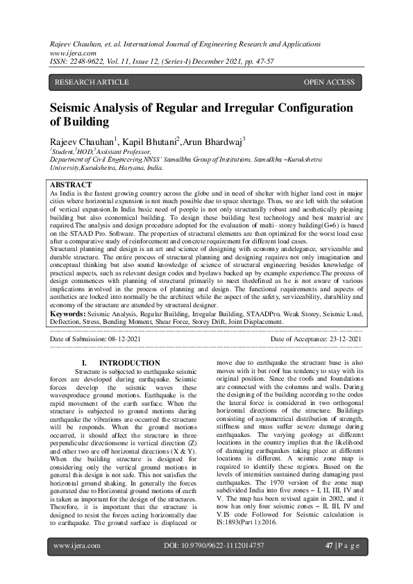 (PDF) Seismic Analysis of Regular and Irregular Configuration of Building