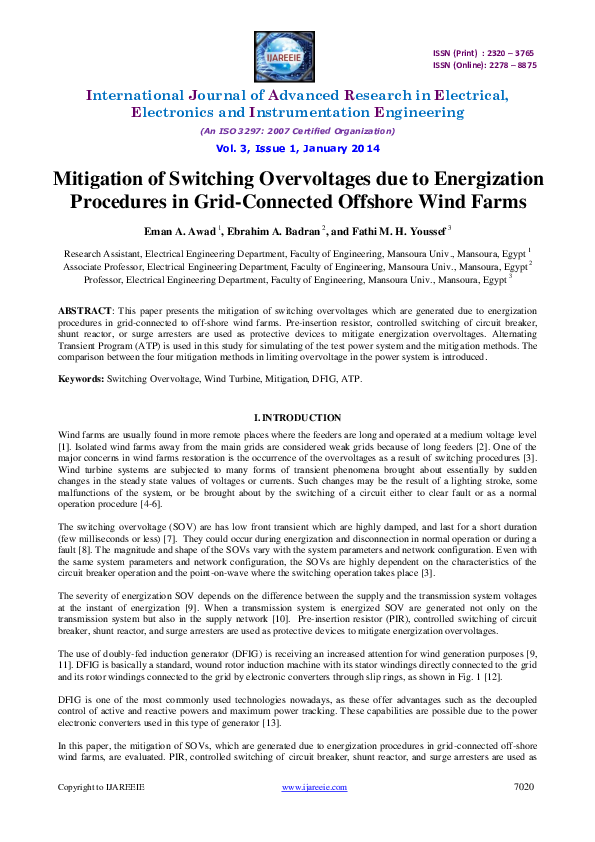 Pdf Mitigation Of Switching Overvoltages Due To Energization