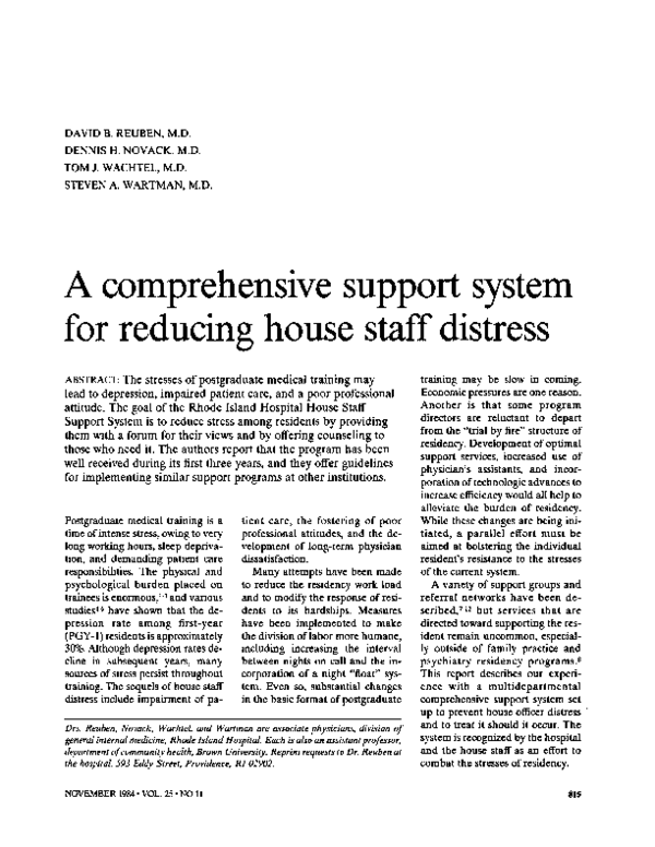 (PDF) A comprehensive support system for reducing house staff distress