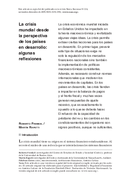 (PDF) La crisis mundial desde la perspectiva de los países en ...