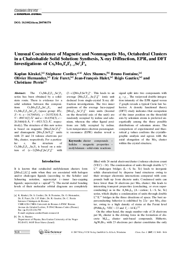 (PDF) Unusual Coexistence of Magnetic and Nonmagnetic Mo6 Octahedral ...