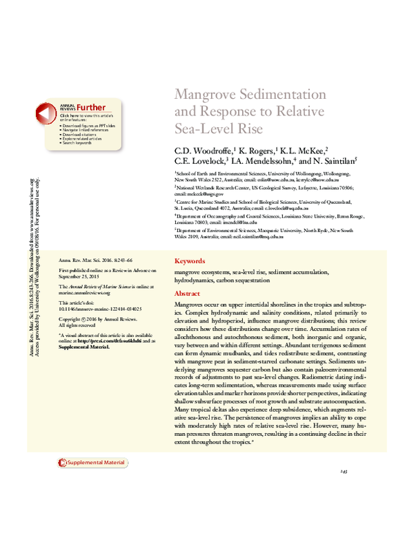 (PDF) Mangrove Sedimentation and Response to Relative Sea-Level Rise
