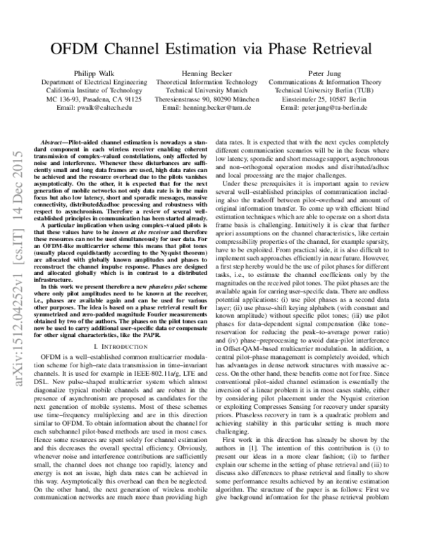 (PDF) OFDM channel estimation via phase retrieval