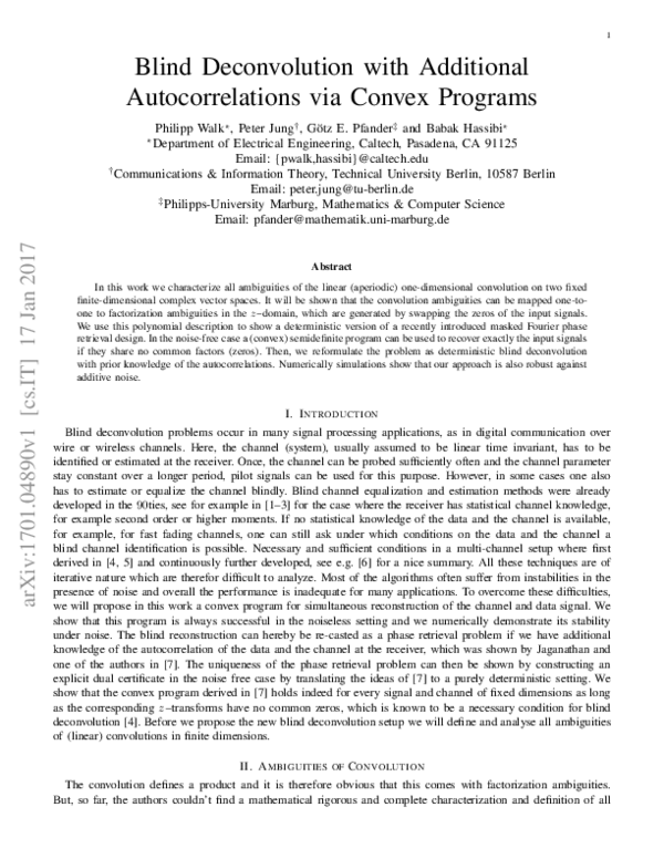 Pdf Blind Deconvolution With Additional Autocorrelations Via Convex