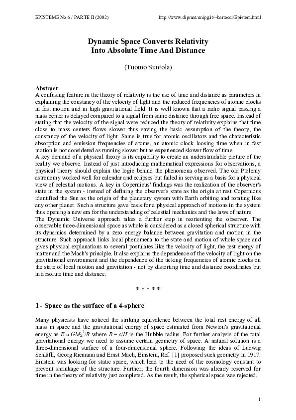(PDF) Dynamic Space Converts Relativity Into Absolute Time And Distance ...
