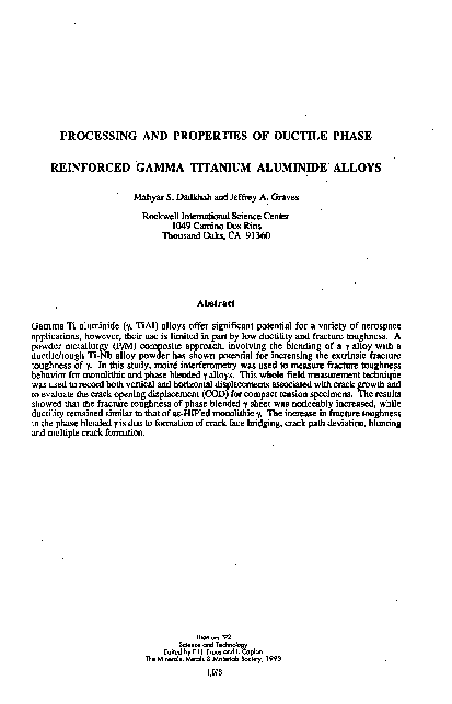 (PDF) Processing and Properties of Ductile Phase Reinforced Gamma ...