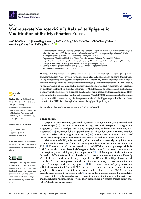 (PDF) Methotrexate Neurotoxicity Is Related to Epigenetic Modification ...