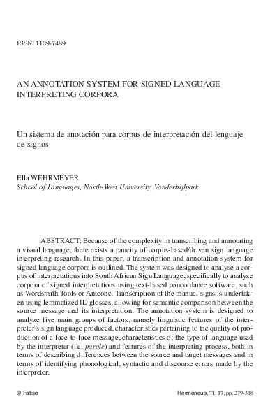 Pdf An Annotation System For Signed Language Interpreting Corpora