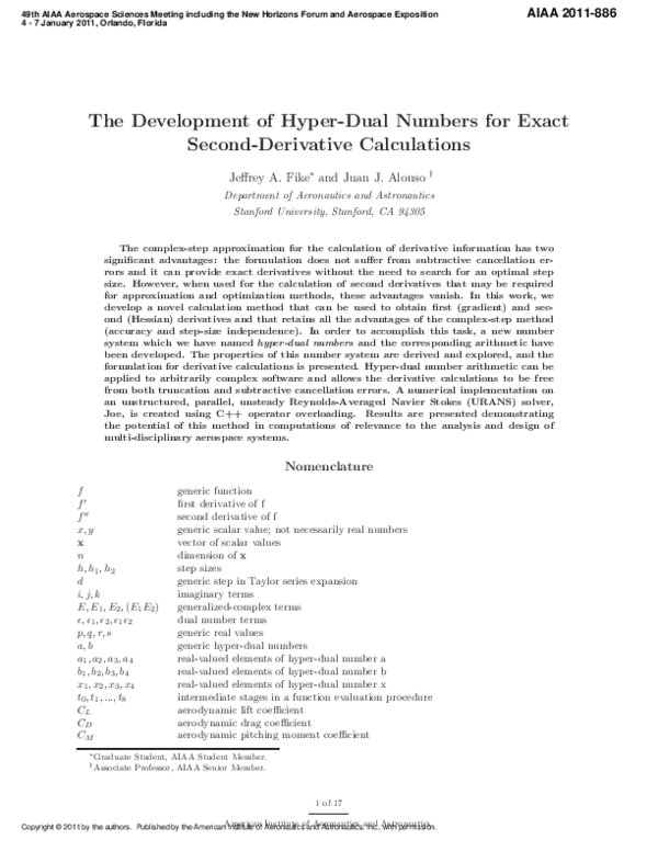 Pdf The Development Of Hyper Dual Numbers For Exact Second Derivative Calculations