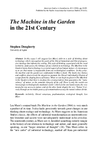 (PDF) The Machine in the Garden in the 21st Century