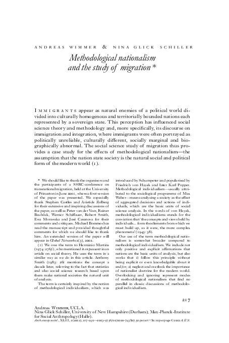 (PDF) Methodological Nationalism and the Study of Migration