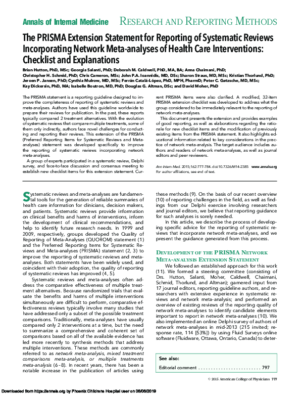 (PDF) The PRISMA Extension Statement for Reporting of Systematic ...