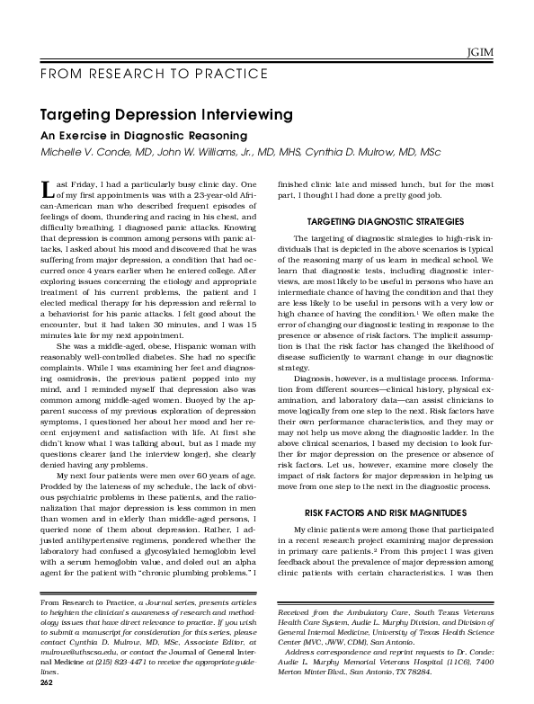 (PDF) Targeting depression interviewing: an exercise in diagnostic ...