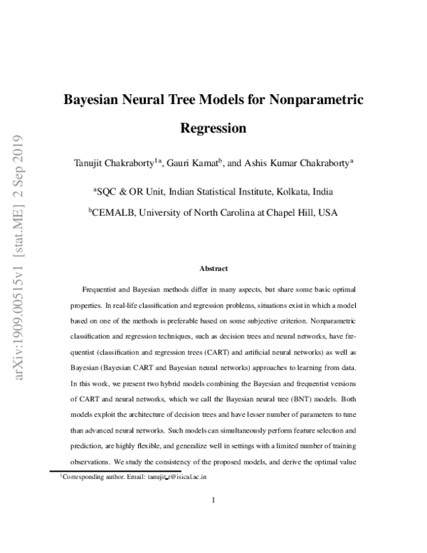 (PDF) Bayesian Neural Tree Models for Nonparametric Regression (PDF) Bayesian Neural Tree Models for Nonparametric Regression