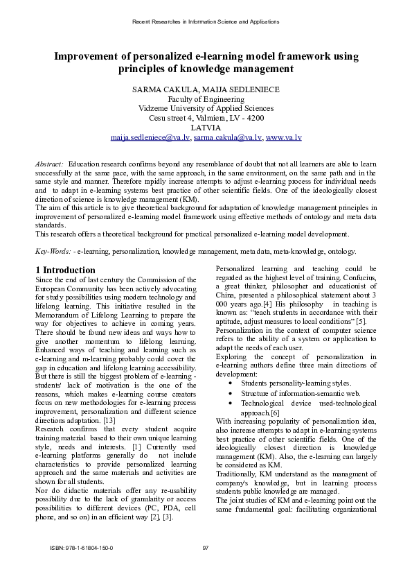 (PDF) Improvement of personalized e-learning model framework using principles of knowledge ...