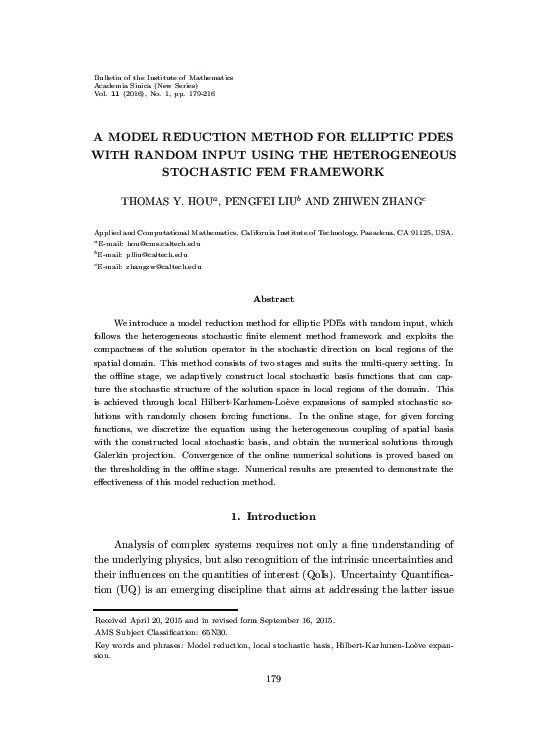 Pdf A Model Reduction Method For Elliptic Pdes With Random Input