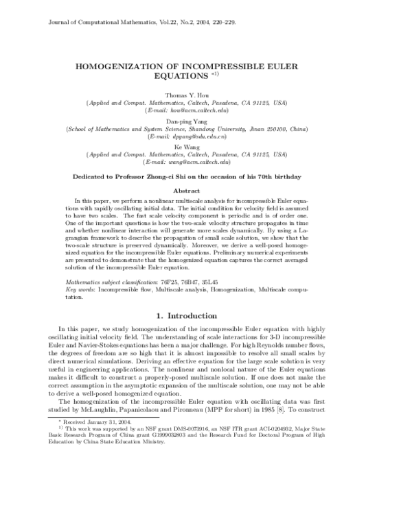 Pdf Homogenization Of Incompressible Euler Equations ∗1