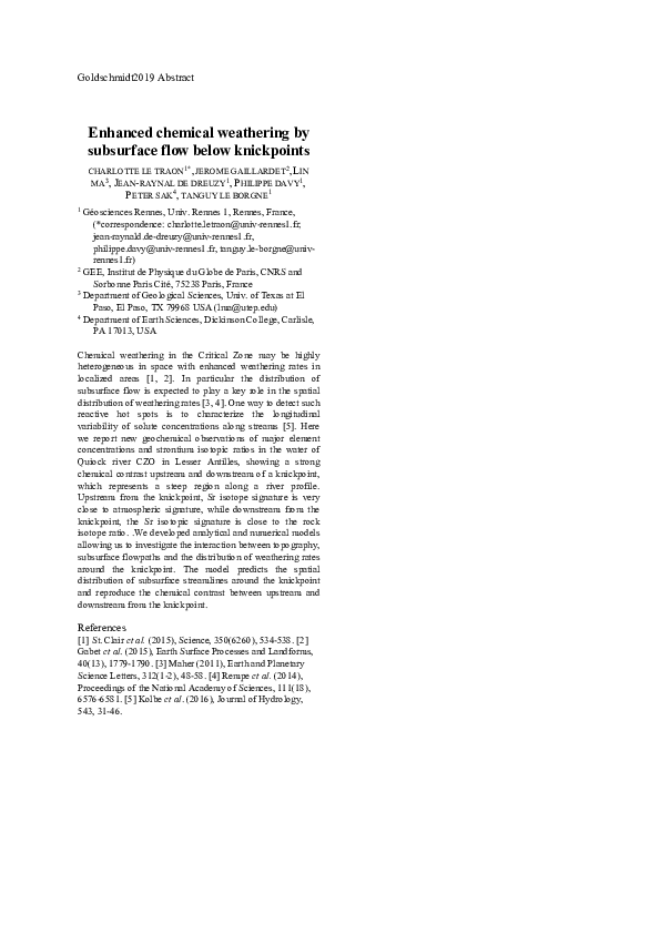 (PDF) Enhanced chemical weathering by subsurface flow below knickpoints