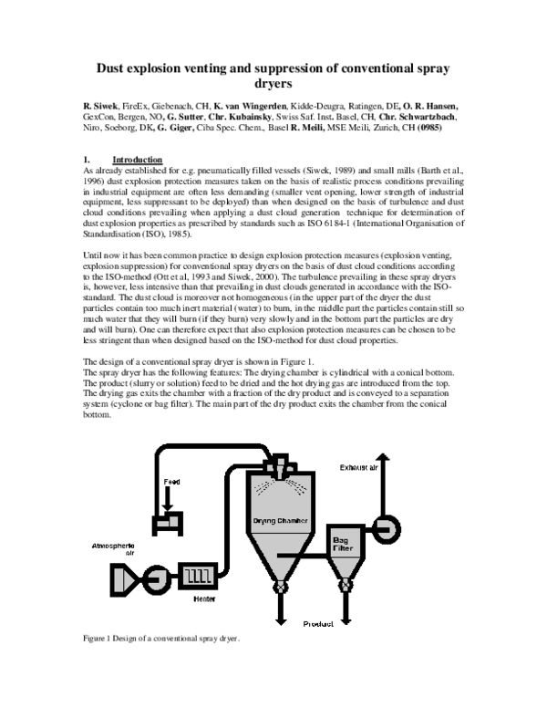 (PDF) Dust explosion venting and suppression of conventional spray dryers
