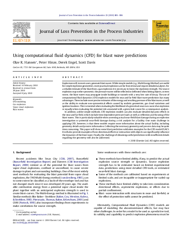 (PDF) Using computational fluid dynamics (CFD) for blast wave predictions