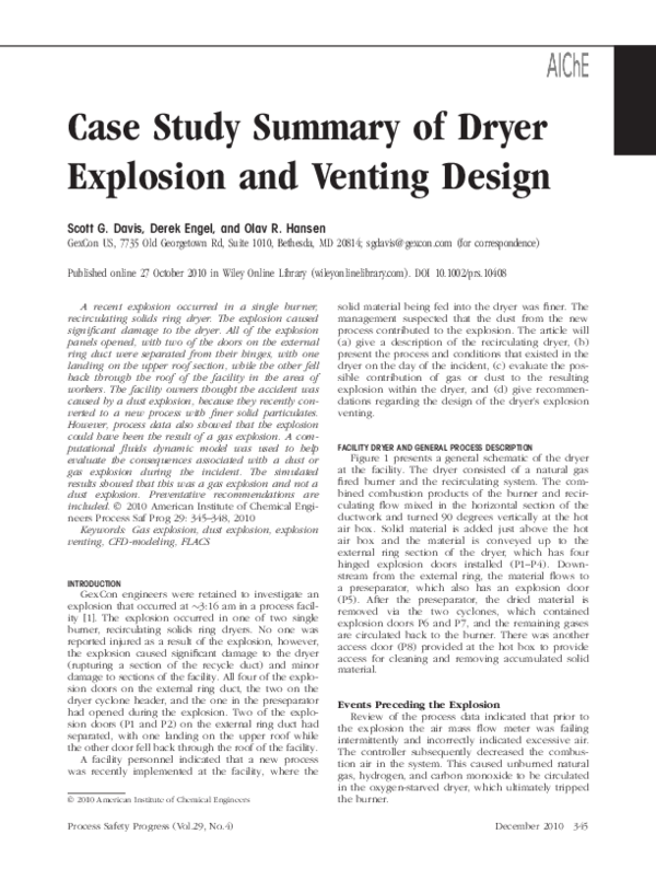 (PDF) Case study summary of dryer explosion and venting design