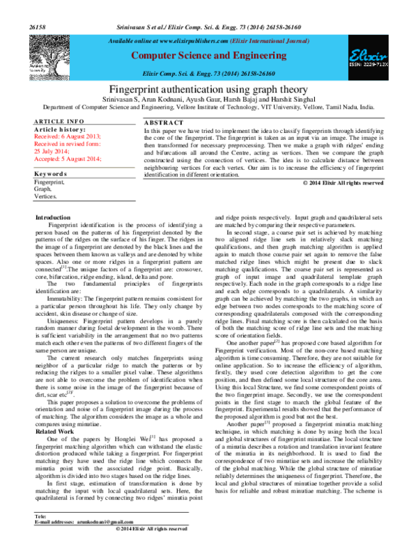 (PDF) Fingerprint authentication using graph theory