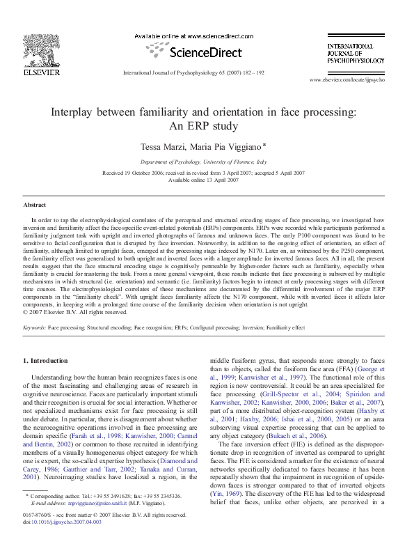 (PDF) Familiarity and Orientation Effects in Face Processing ERPs
