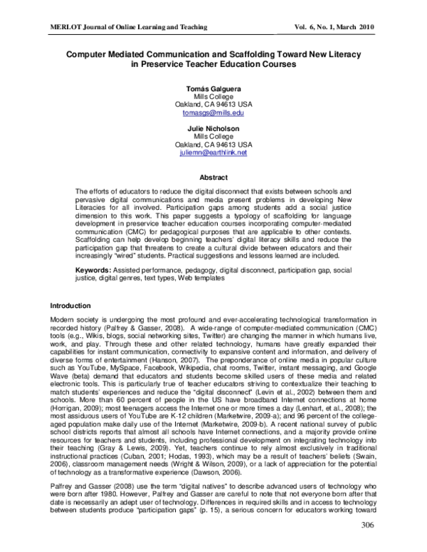 (PDF) Computer Mediated Communication and Scaffolding Toward New Literacy in Preservice Teacher ...