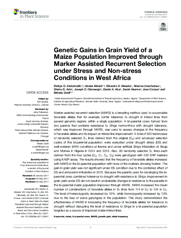 (PDF) Genetic Gains in Grain Yield of a Maize Population Improved ...