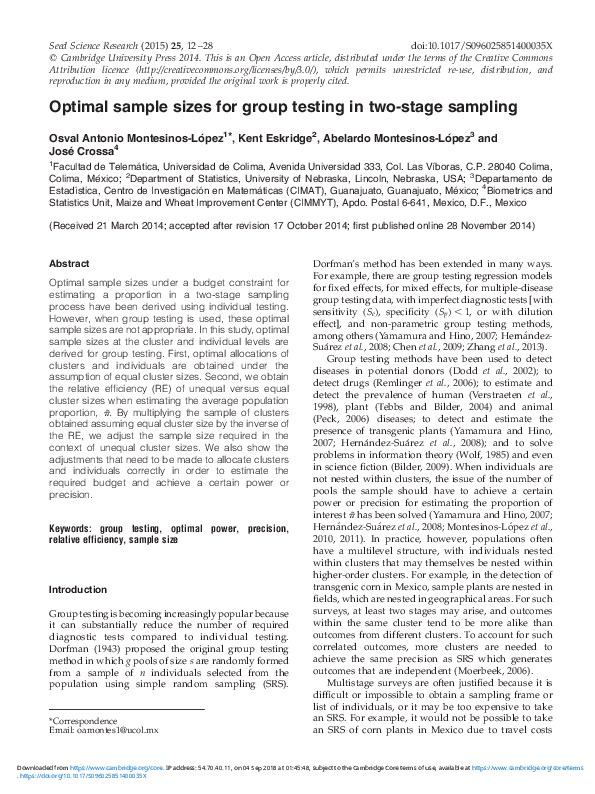 (PDF) Optimal sample sizes for group testing in two-stage sampling