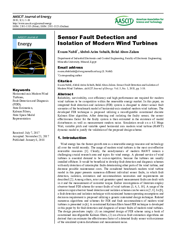 Pdf Fault Detection In Horizontal Axis Wind Turbines