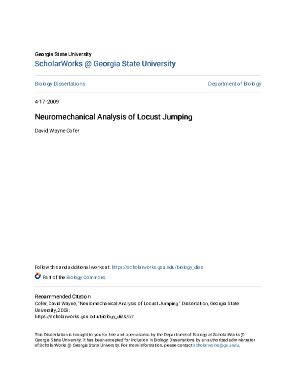 (PDF) Neuromechanical analysis of locust jumping