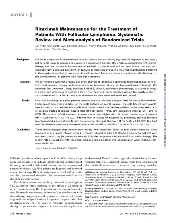 (PDF) Rituximab maintenance for the treatment of patients with follicular lymphoma: systematic ...