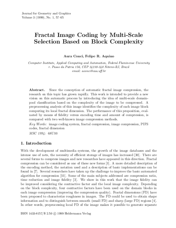 Pdf Fractal Image Coding By Multi Scale Selection Based On Block Complexity Aura Conci