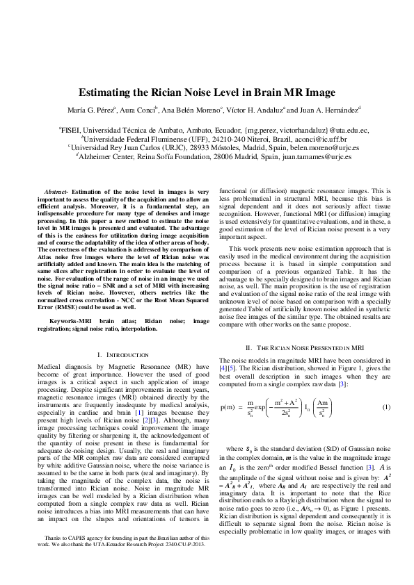 (PDF) Estimating the Rician noise level in brain MR image