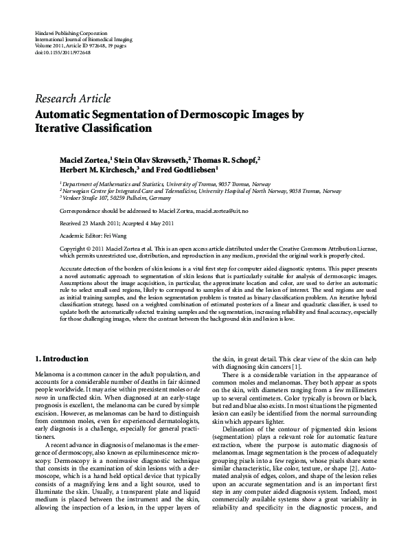 Pdf Automatic Segmentation Of Dermoscopic Images By Iterative