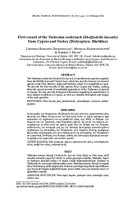 (PDF) First record of the Turkestan cockroach (Shelfordella lateralis ...