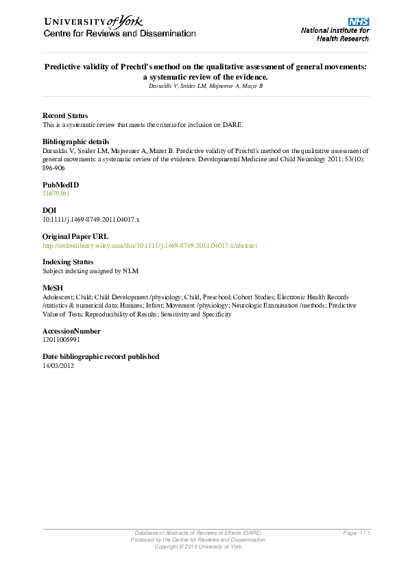 (PDF) Predictive validity of Prechtl’s Method on the Qualitative ...