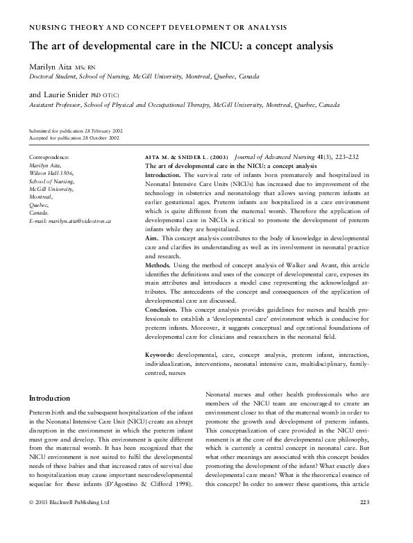 (PDF) The art of developmental care in the NICU: a concept analysis