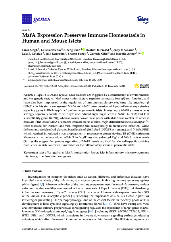 (PDF) MafA Expression Preserves Immune Homeostasis in Human and Mouse ...