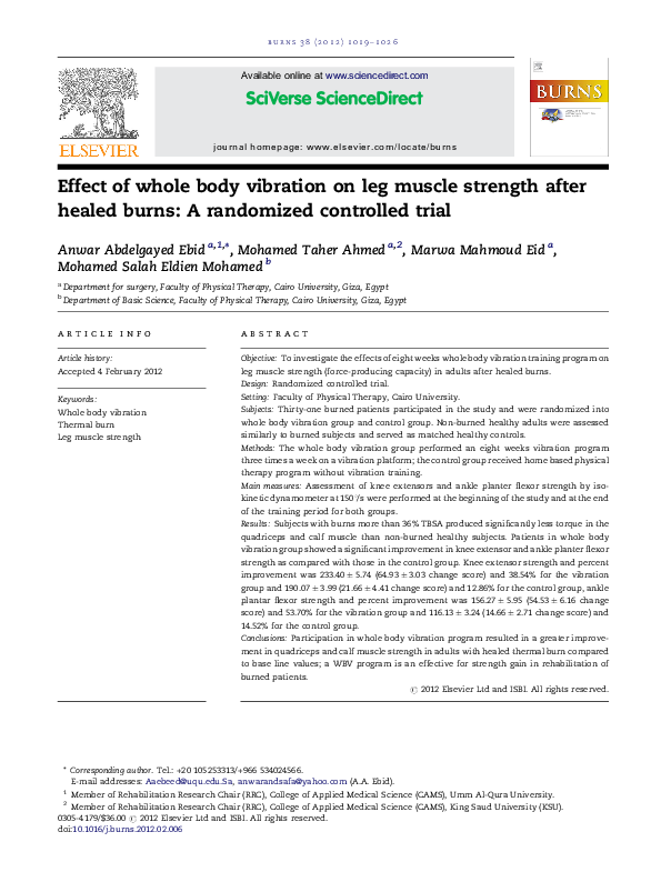 (PDF) Effect of whole body vibration on leg muscle strength after healed burns: A randomized ...