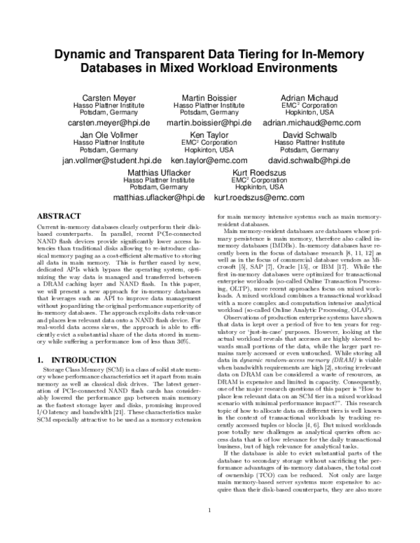 (PDF) Dynamic and Transparent Data Tiering for In-Memory Databases in Mixed Workload Environments