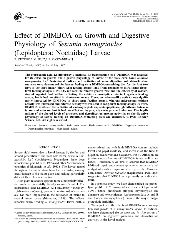 (PDF) Effect of DIMBOA on growth and digestive physiology of Sesamia ...