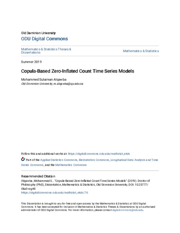 Pdf Copula Based Zero Inflated Count Time Series Models Mohammed