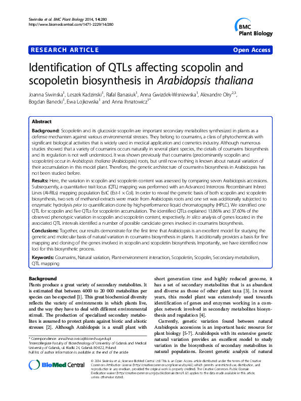 (PDF) Identification of QTLs affecting scopolin and scopoletin ...