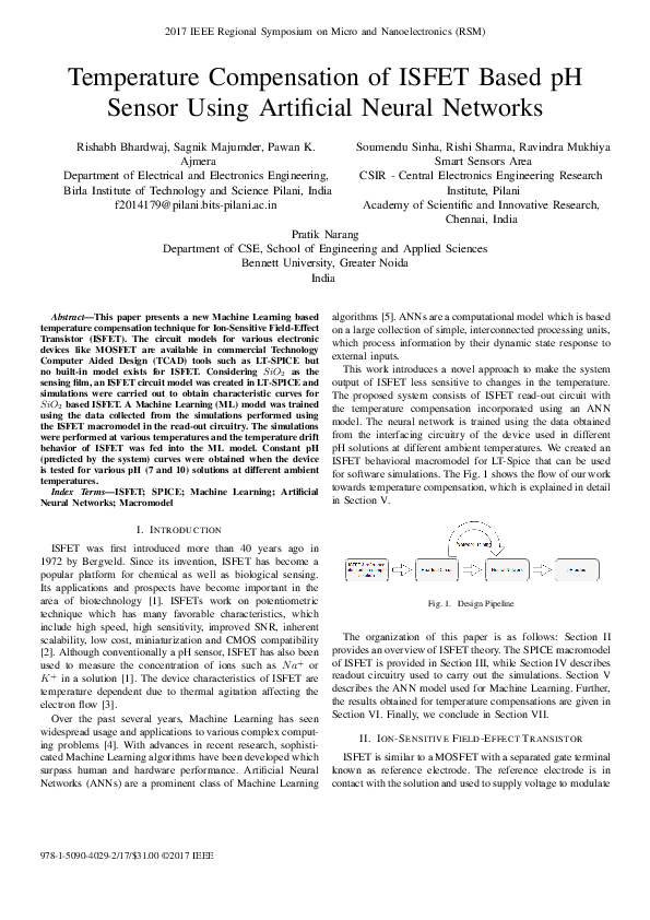 (PDF) Temperature compensation of ISFET based pH sensor using artificial neural networks