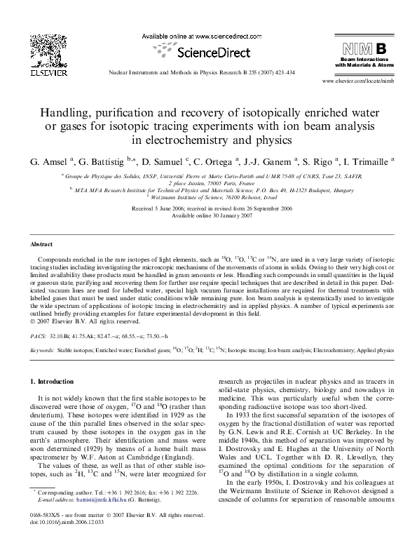 (PDF) Handling, purification and recovery of isotopically enriched ...