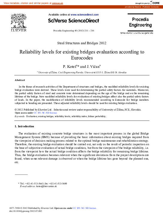 (PDF) Reliability Levels for Existing Bridges Evaluation According to ...