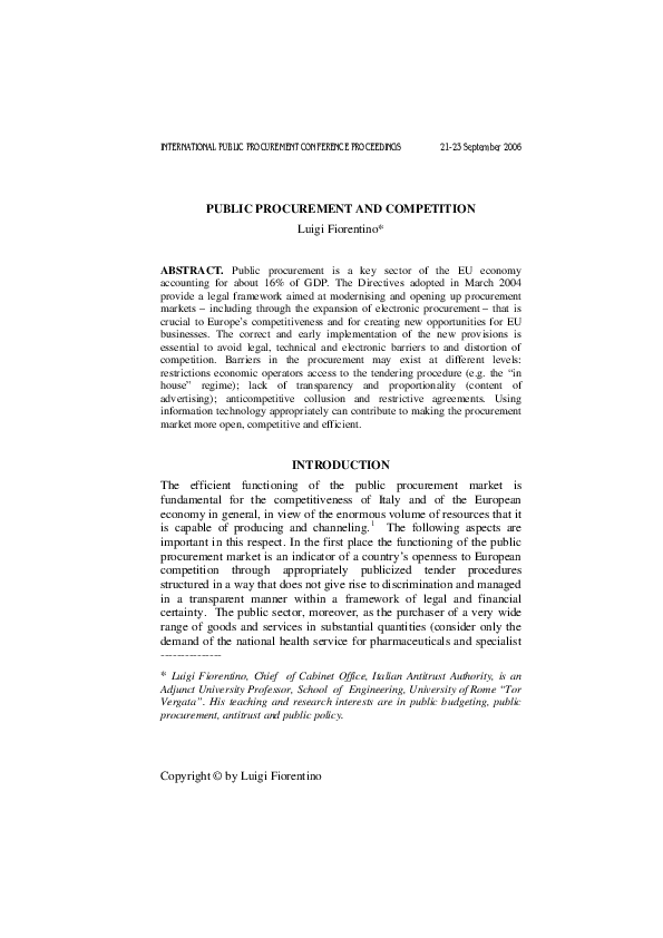 (PDF) Public Procurement and Competition